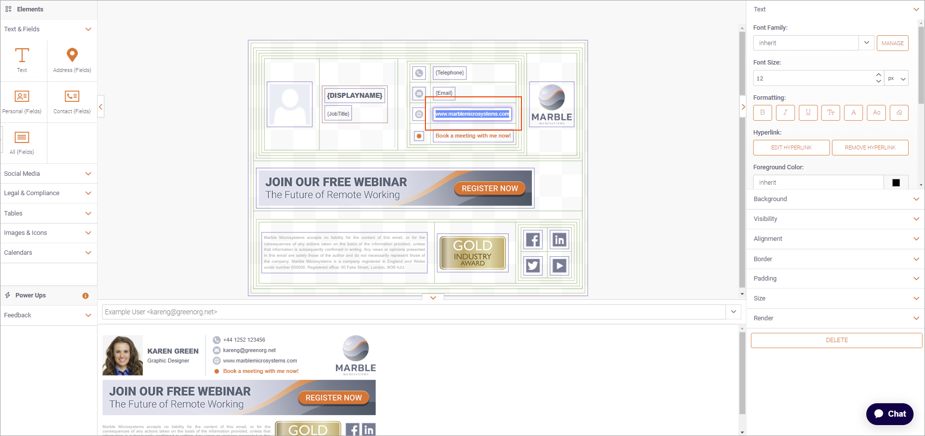 Working with the Text signature element – Exclaimer Cloud Knowledge Base